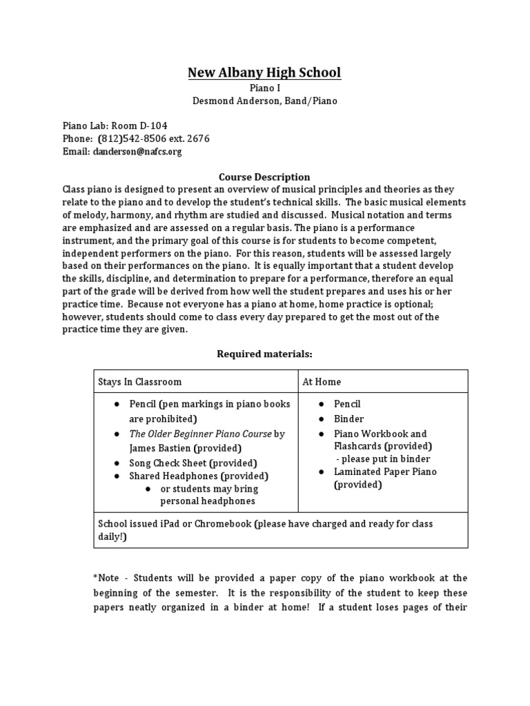 Anderson Piano Syllabus 2020-2021 | PDF | Test (Assessment) | Music Theory