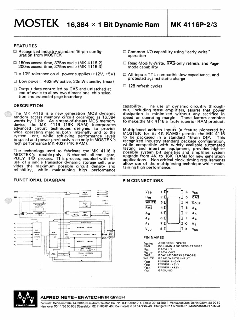 TS1500 Memoria 4116 Datasheet | PDF
