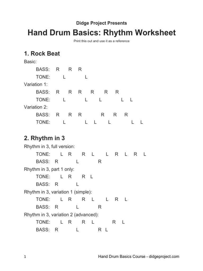 Hand Drum Basics Worksheet PDF | PDF