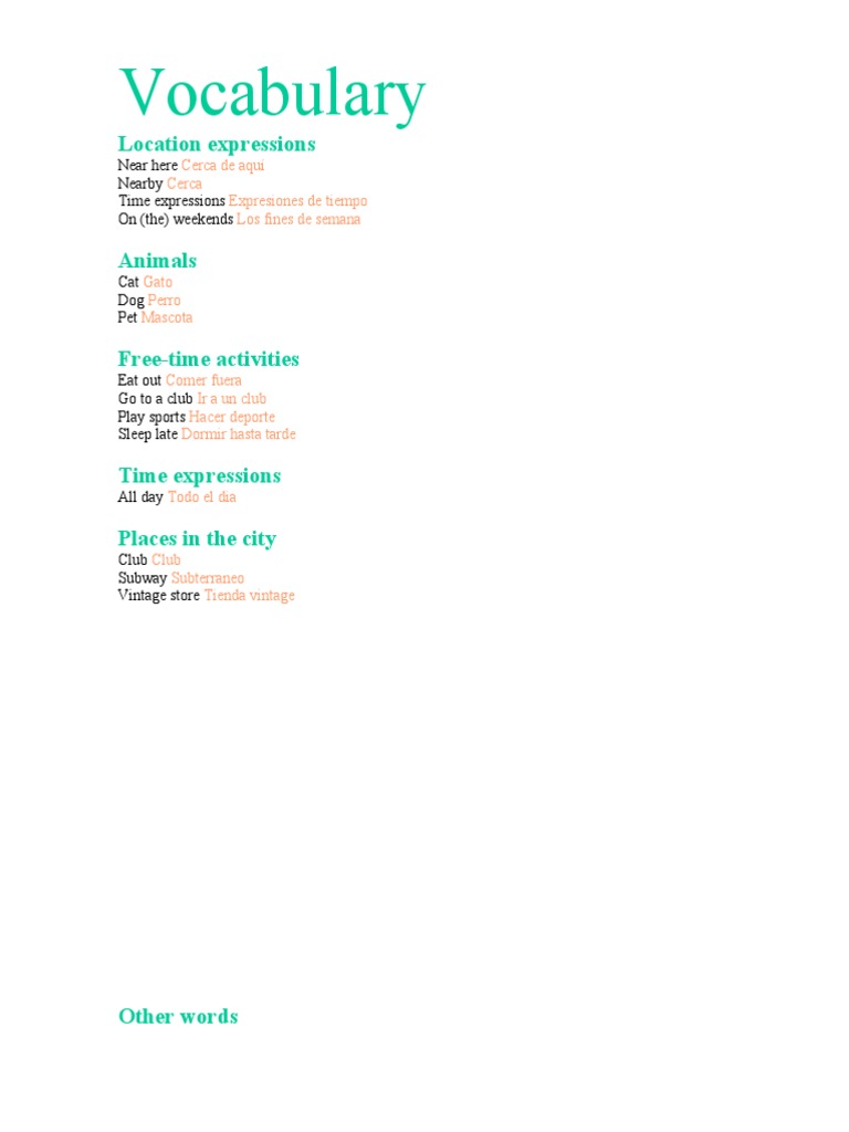 Vocabulary: Location Expressions | PDF | Question | Verb