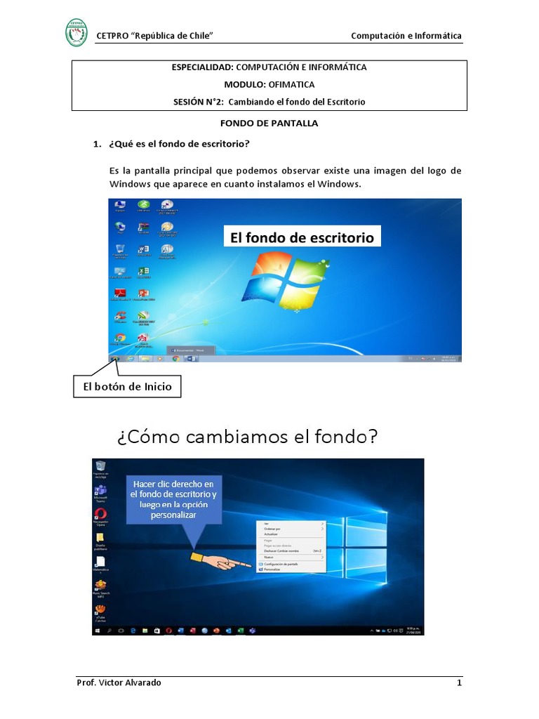 SESION - 2 - Cambiando El Fondo de Pantalla | PDF | Ventana (informática) | Informática
