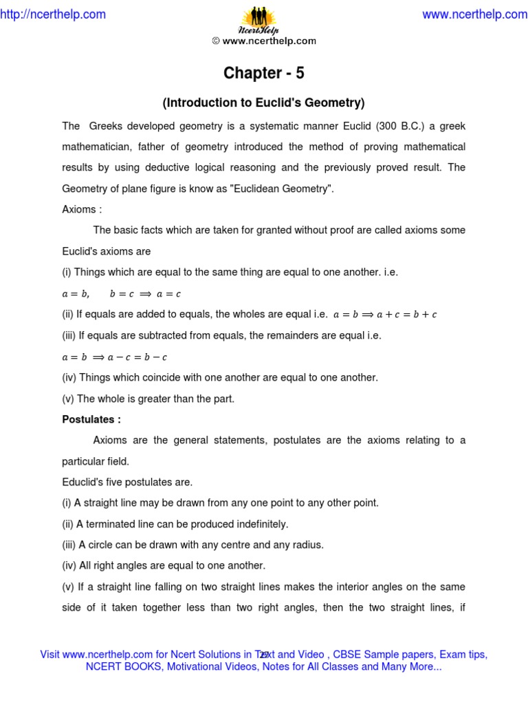 Cbse Notes Class9 Maths Chapter5 | PDF | Axiom | Line (Geometry)