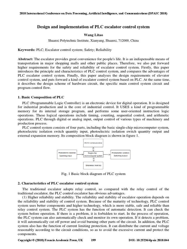Design and Implementation of PLC Escalator Control System | PDF ...