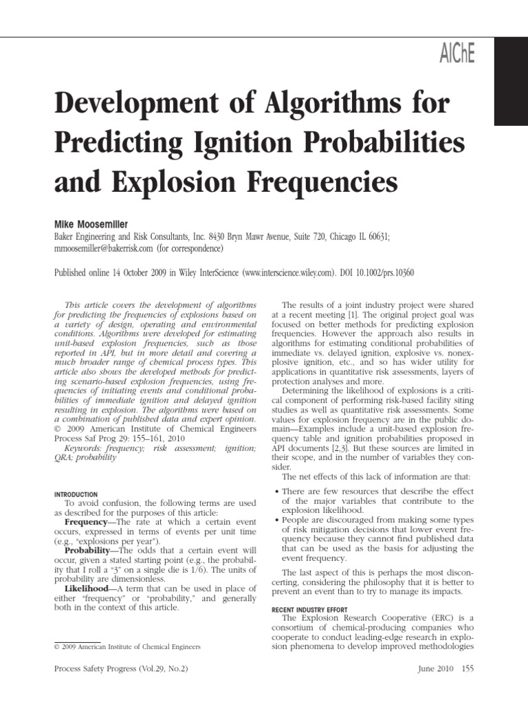 Development of Algorithms For Predicting Ignition Probabilities and Explosion Frequencies | PDF ...