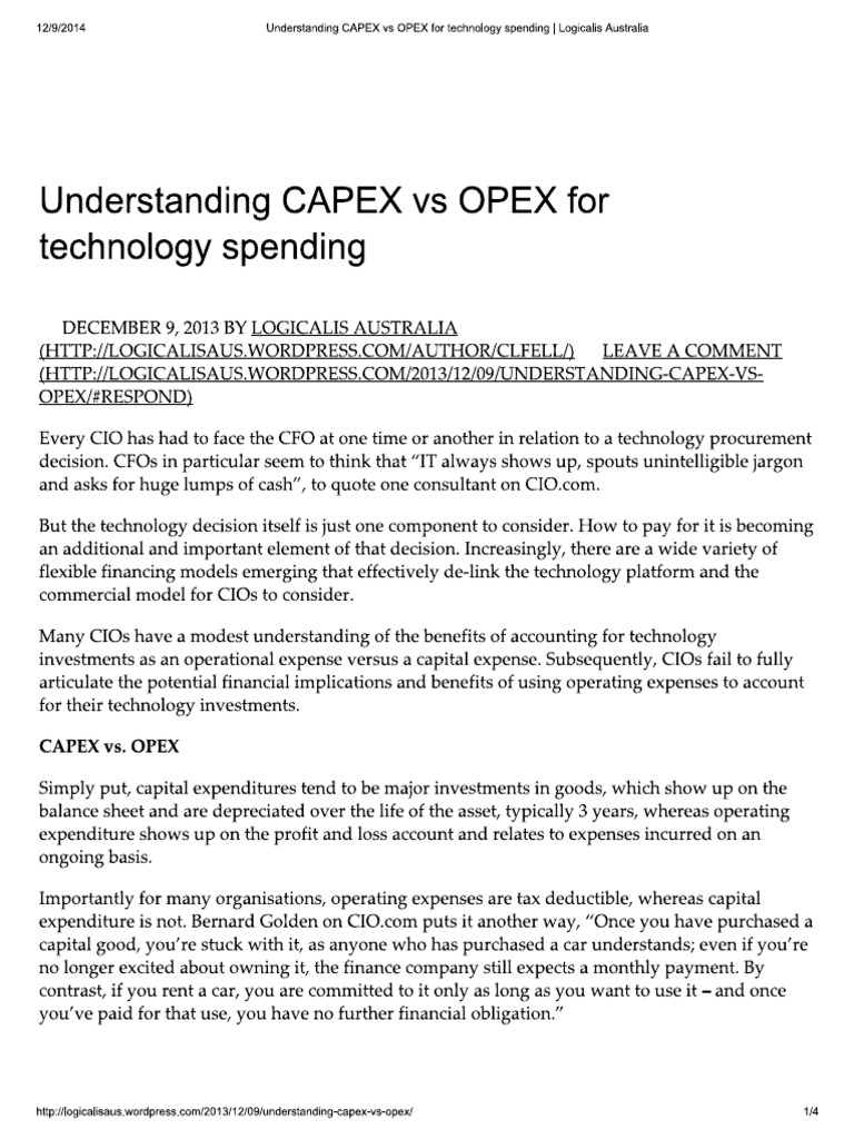 Understanding CAPEX Vs OPEX | PDF