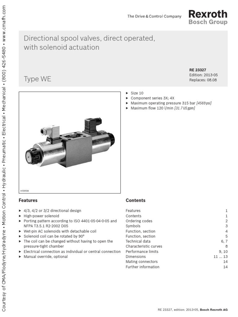 Rexroth WE10 Directional Control Valves | PDF | Valve | Mechanical ...