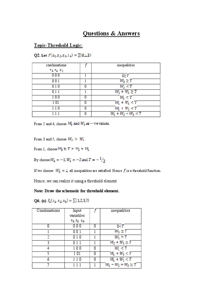 Threshold Logic Questions & Answers | PDF