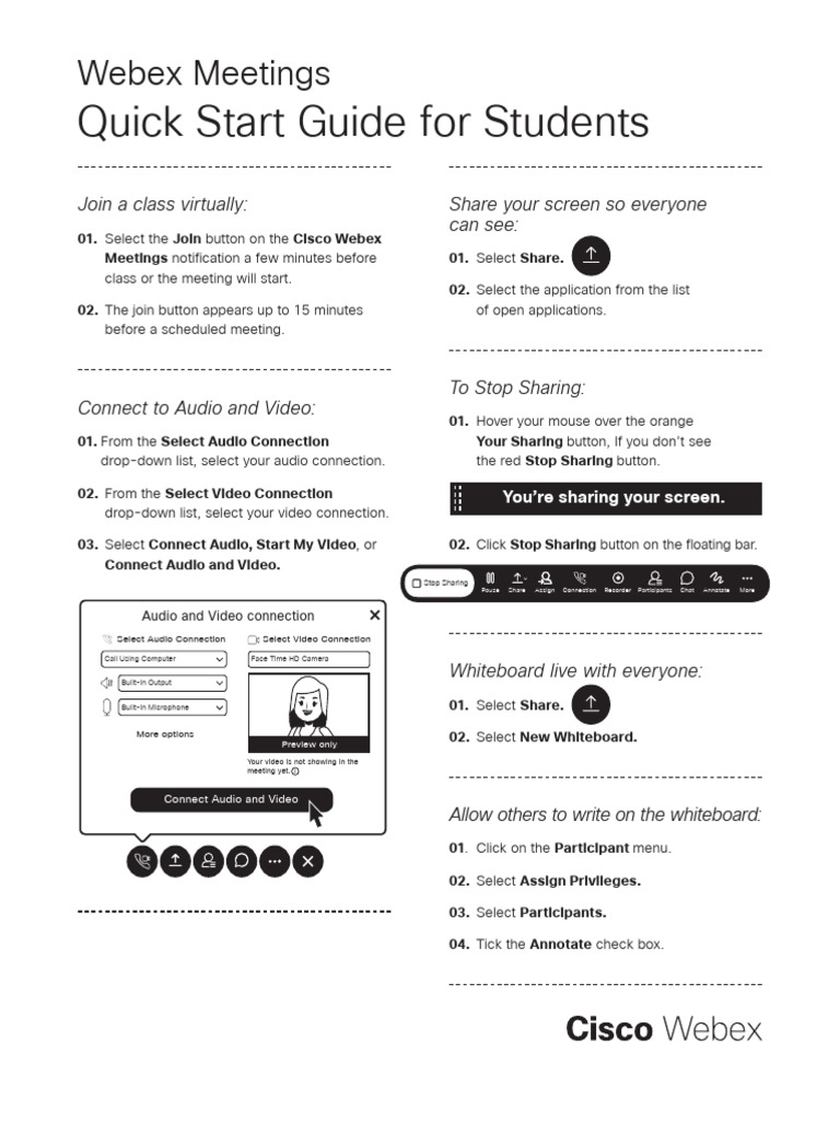 Quick Start Guide For Students Webex Meetings Pdf Media Technology