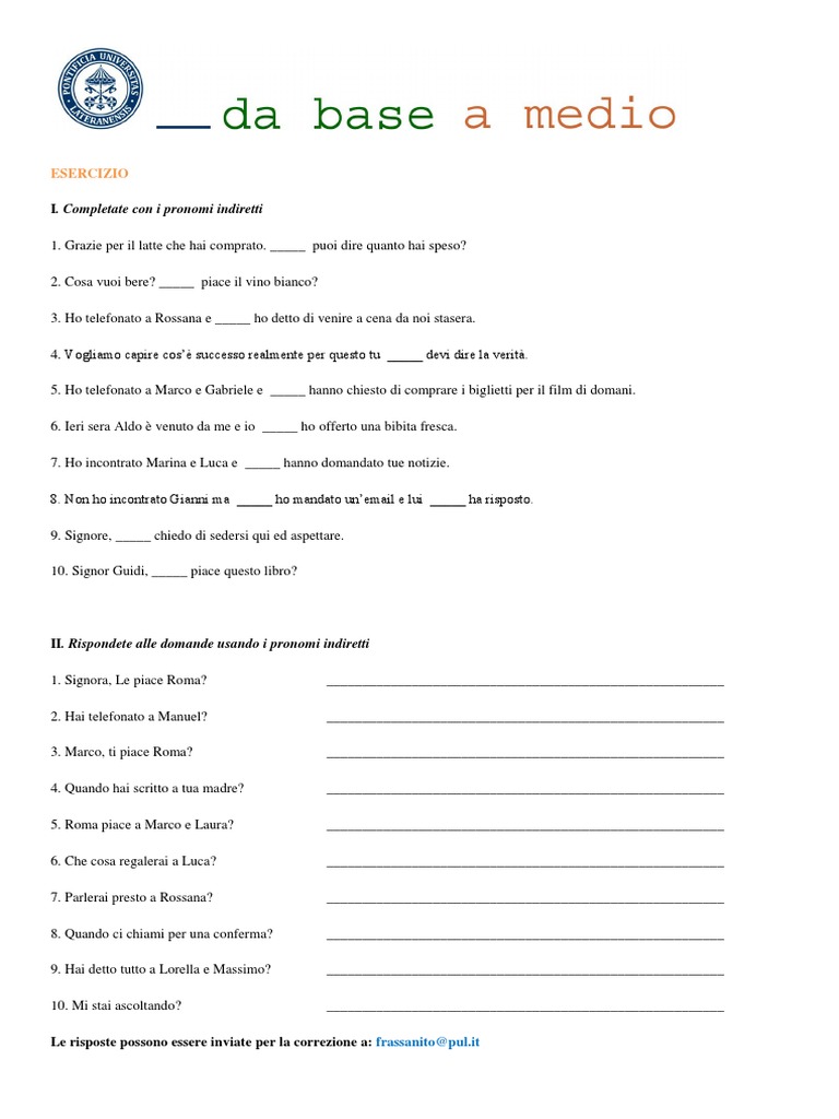 E12 - 2 Esercizio Pronomi Indiretti PDF | PDF