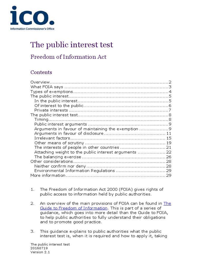 The Public Interest Test: ICO Lo | PDF | Freedom Of Information Act ...