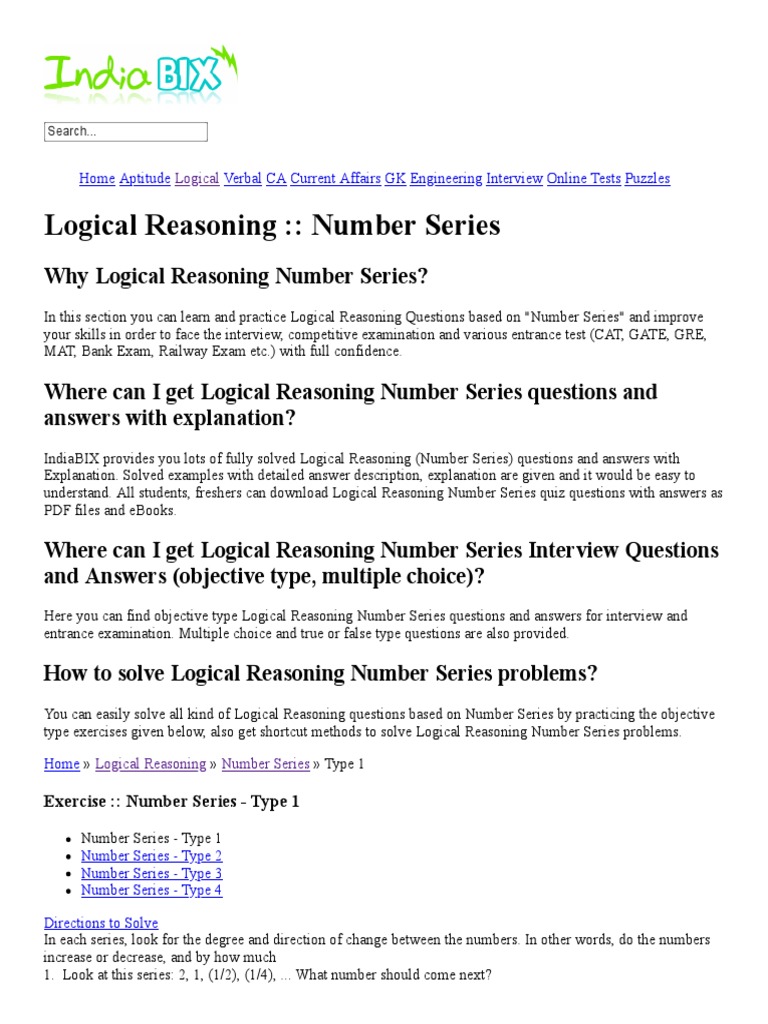 Number Series - Logical Reasoning Questions and Answers PDF | PDF