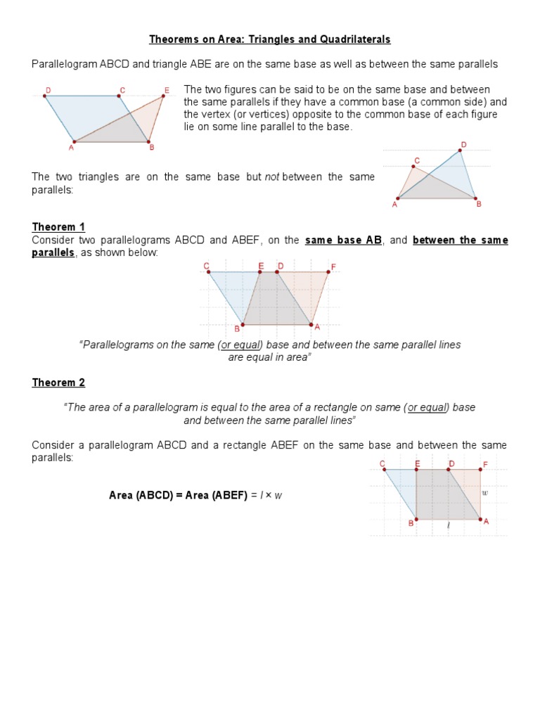 Area Theorems for Triangles & Quadrilaterals | PDF | Triangle | Area