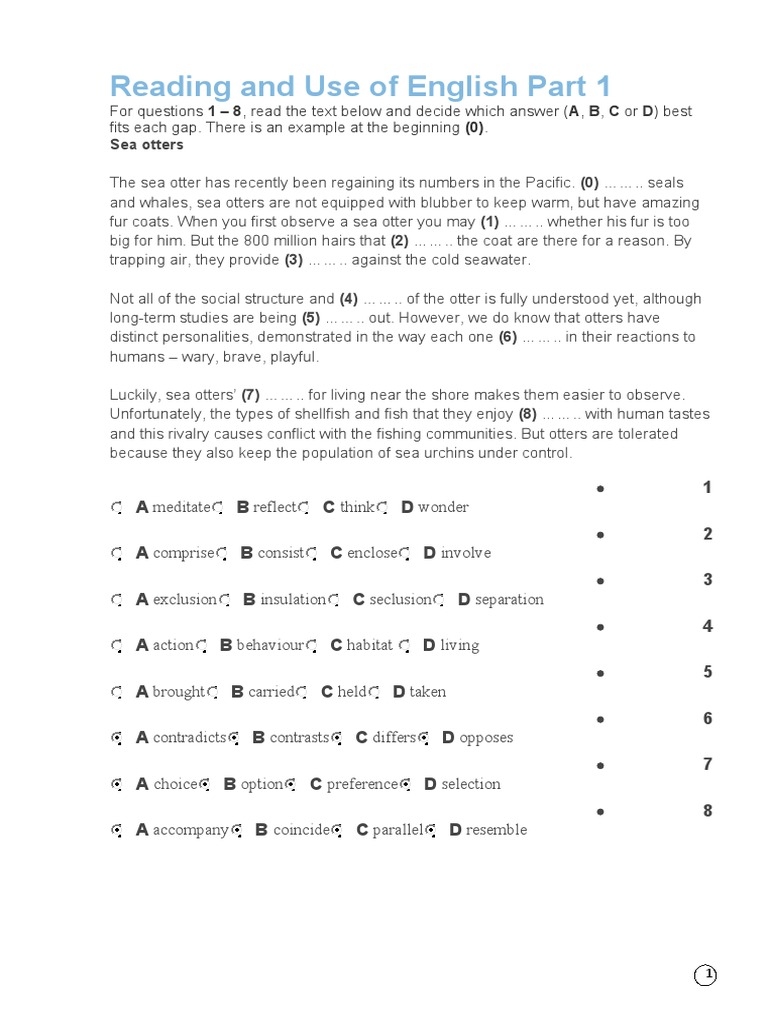 Sea Otters: Reading Comprehension Exercise | PDF | Otter
