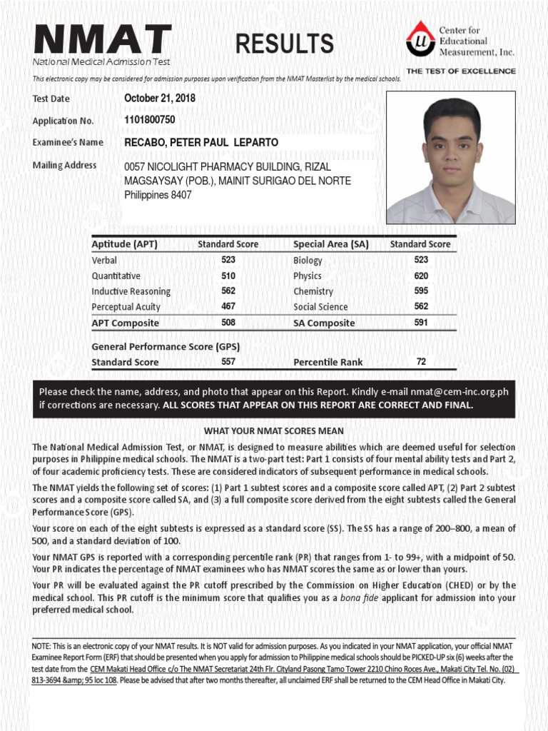 Nmat Test Result-1101800750 PDF | PDF | Reference Range | Learning