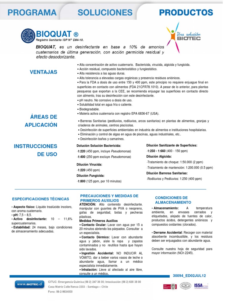 Bioquat Amonio Cuaternario PPM | PDF | Agua | Sustancias químicas