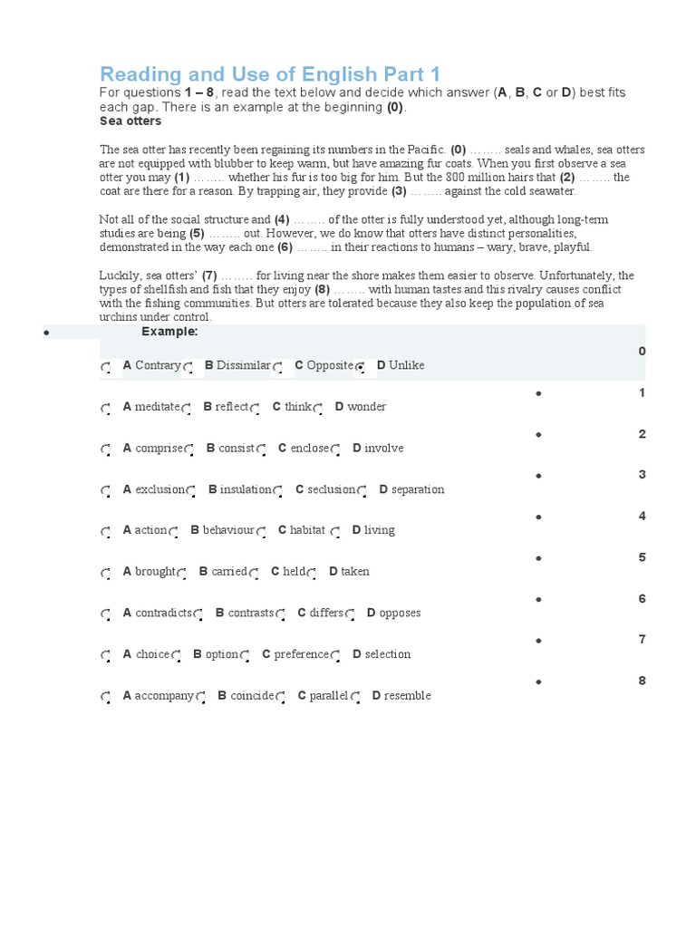Practice Test Reading and Use of English | PDF | Otter | Nature