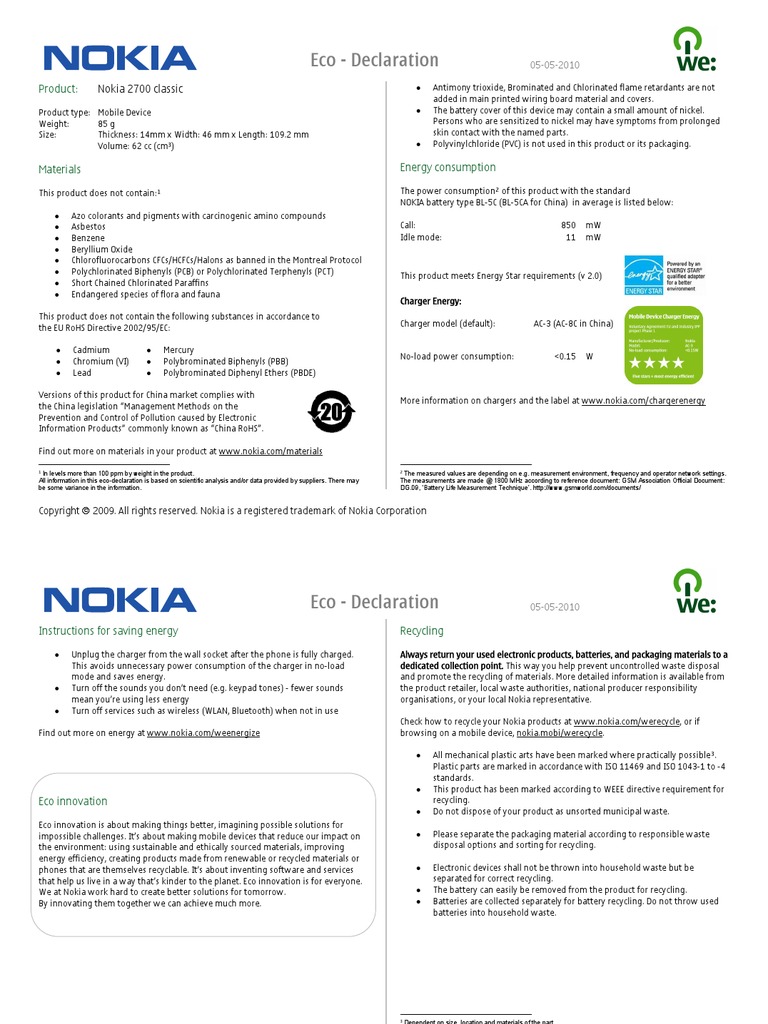 2700 Classic Eco-Declaration v3.0 | PDF | Chlorofluorocarbon | Recycling