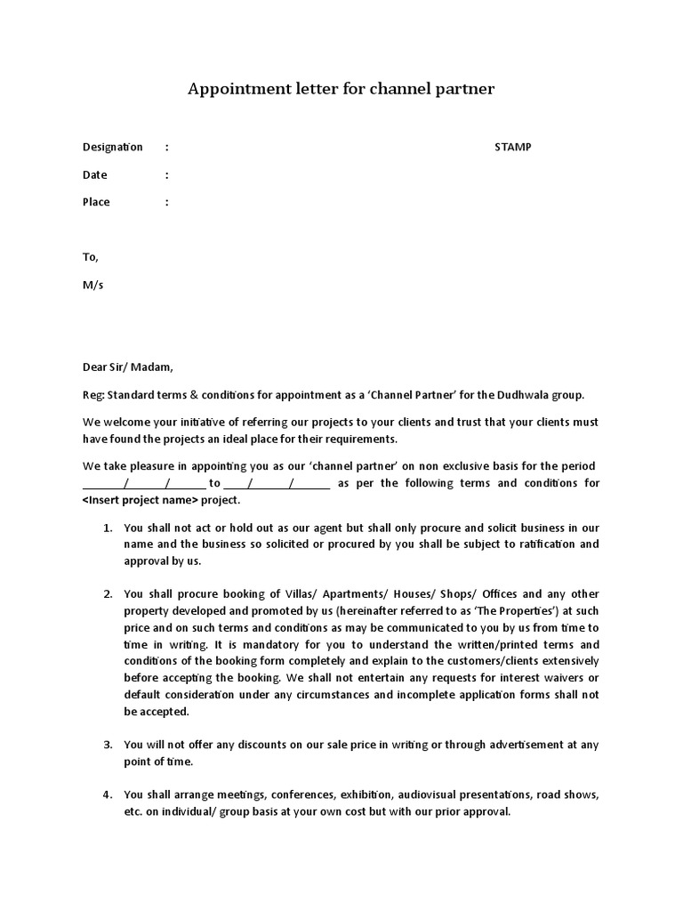 Channel Partner Appointment Letter | PDF | Arbitration | Government ...
