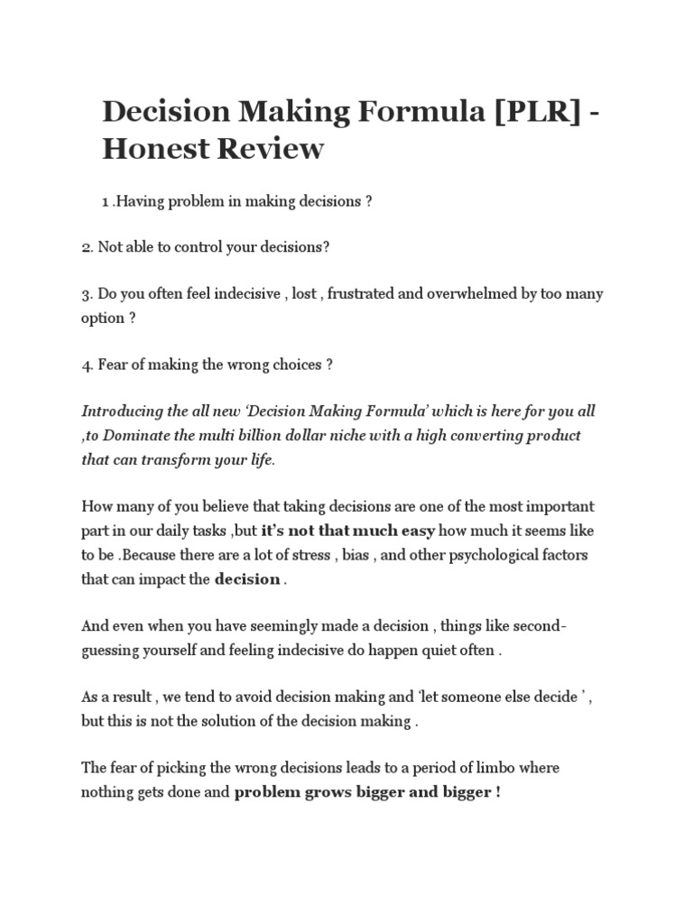 Decision Making Formula | PDF