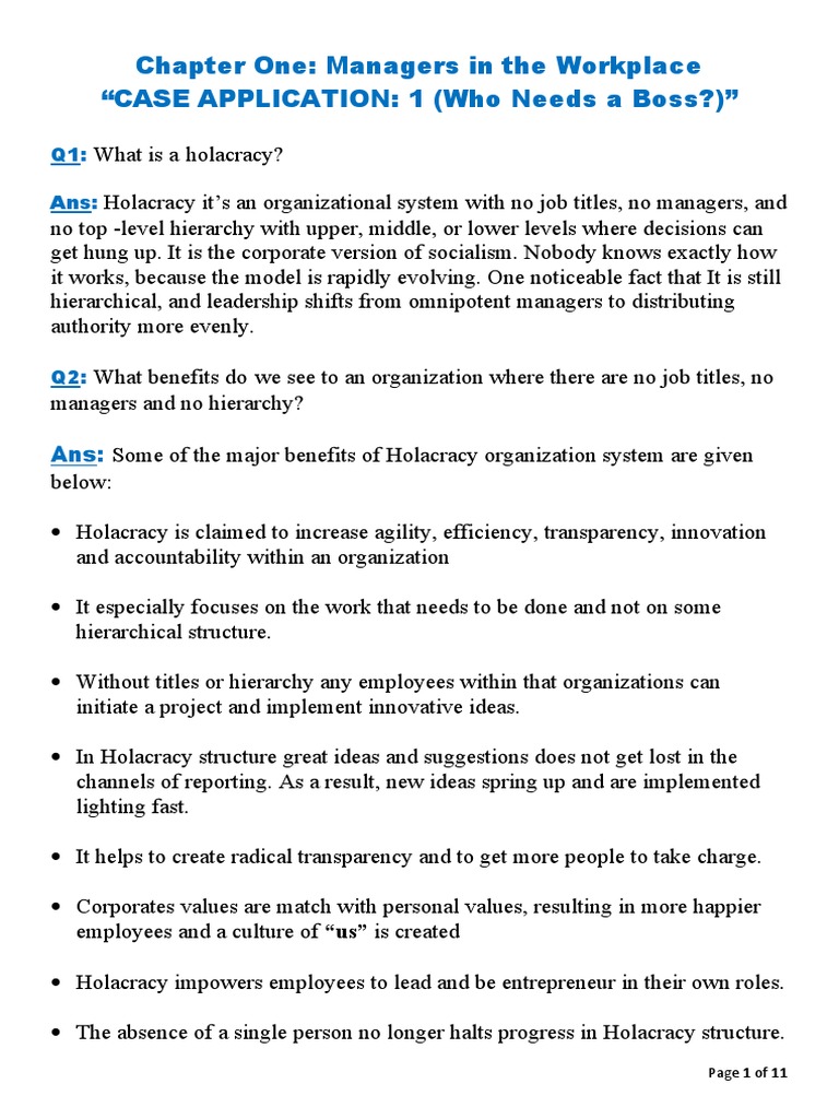 Chapter One: Managers in The Workplace "CASE APPLICATION: 1 (Who Needs ...