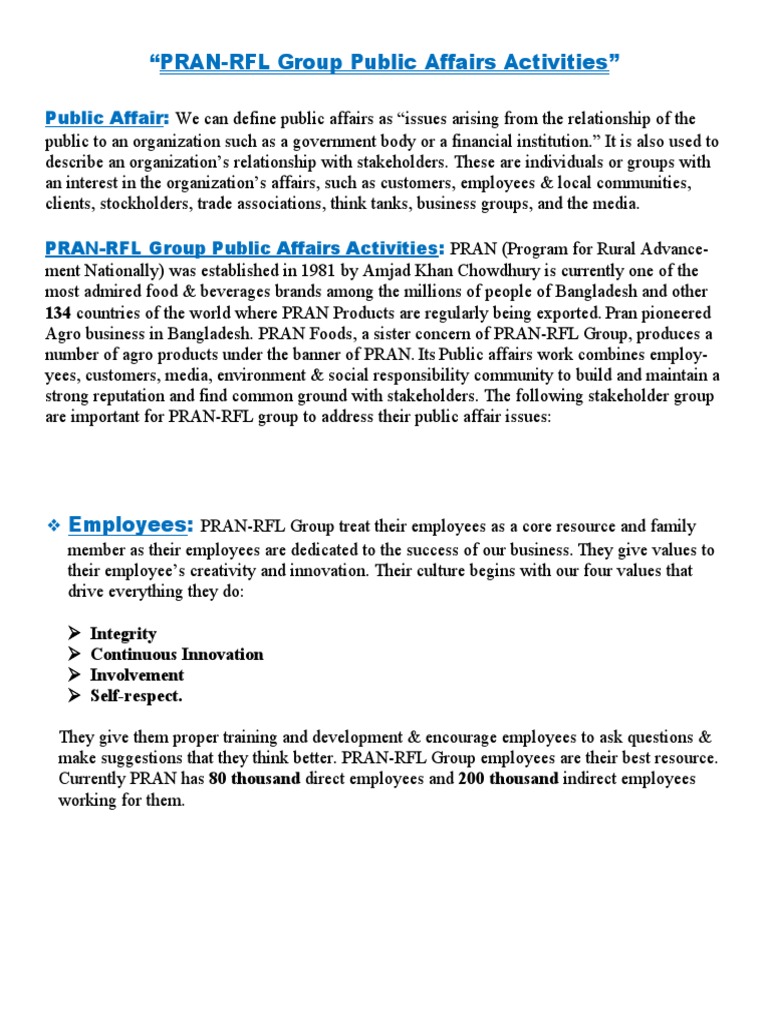 PRAN-RFL Group Public Affairs Activities | Download Free PDF ...