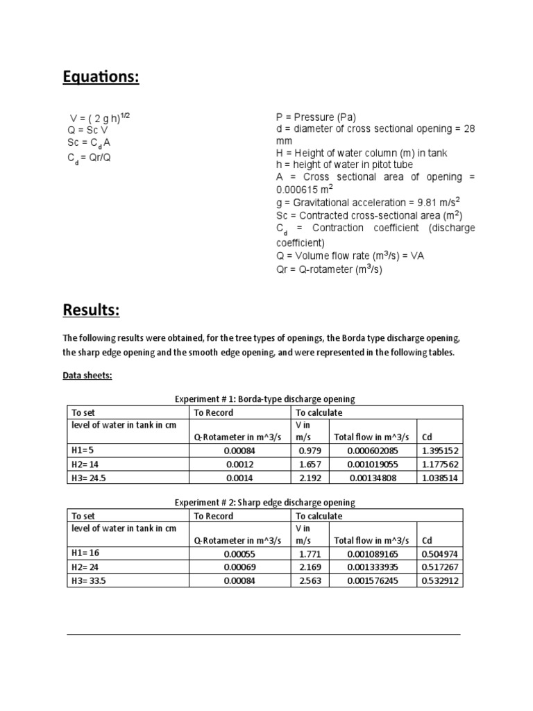 Discharge Coefficient | PDF | Flow Measurement | Discharge (Hydrology)