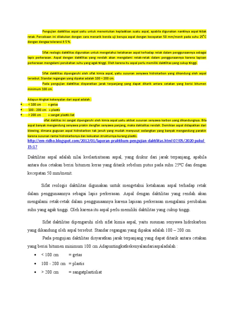Dasar Teori Daktilitas Aspal | PDF