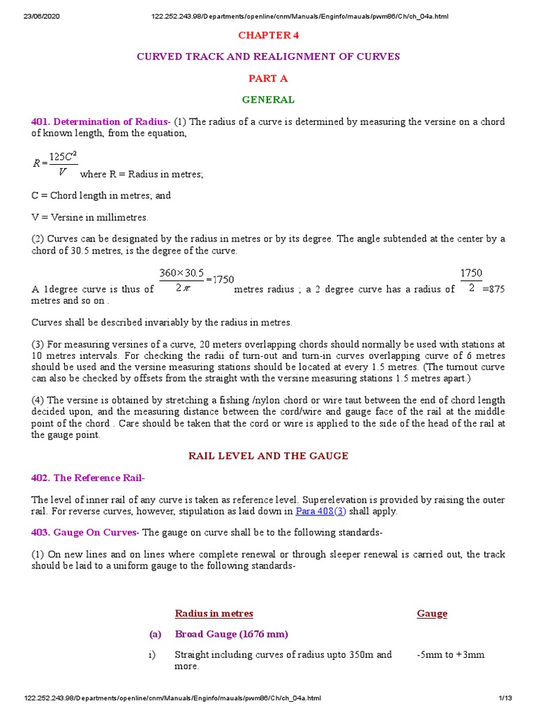 Curved Track and Realignment of Curves | PDF