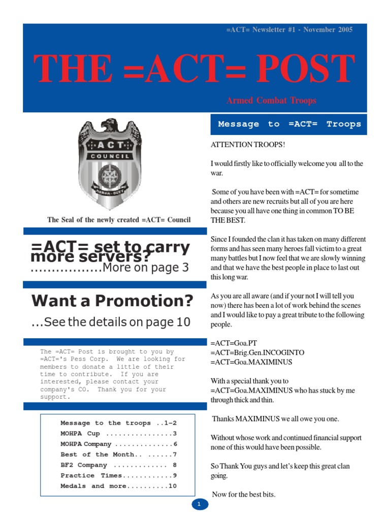 The Act Post: ACT Set To Carry More Servers? Want A Promotion? | PDF ...