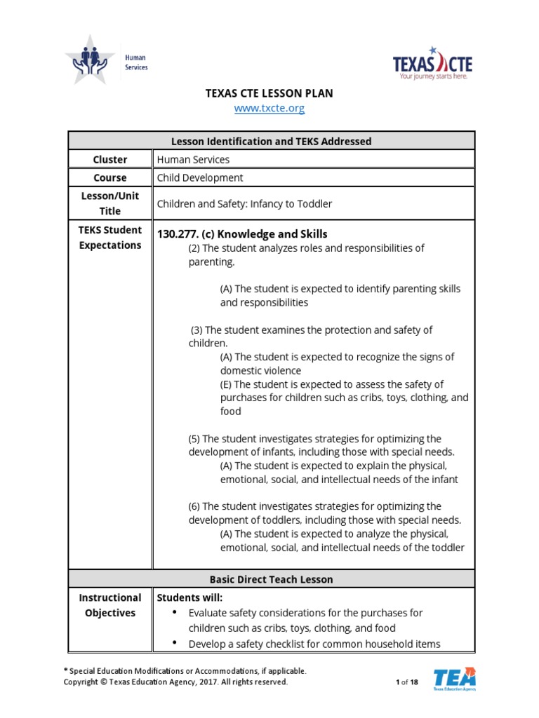 Lesson Plan Children and Safety - Infancy To Toddler - 0 | PDF ...