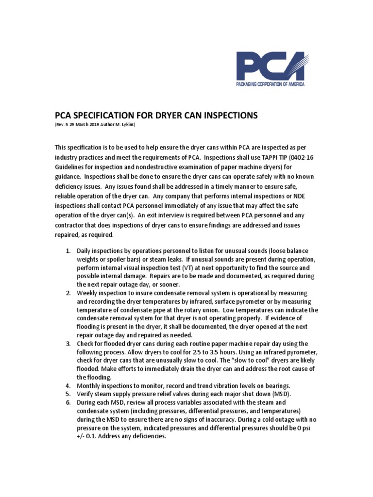 PCA Dryer Can Inspection Requirements (Rev 5) | Download Free PDF ...