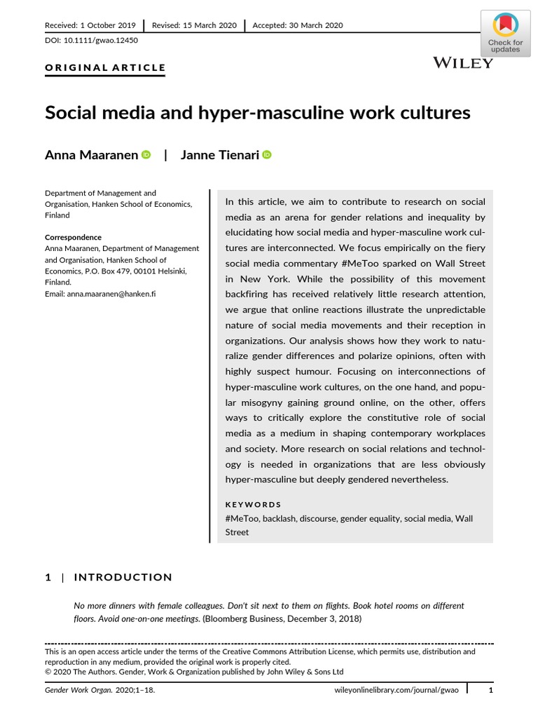 (2020) Maaranen & Tienari - Social Media and Hyper Masculine Work ...