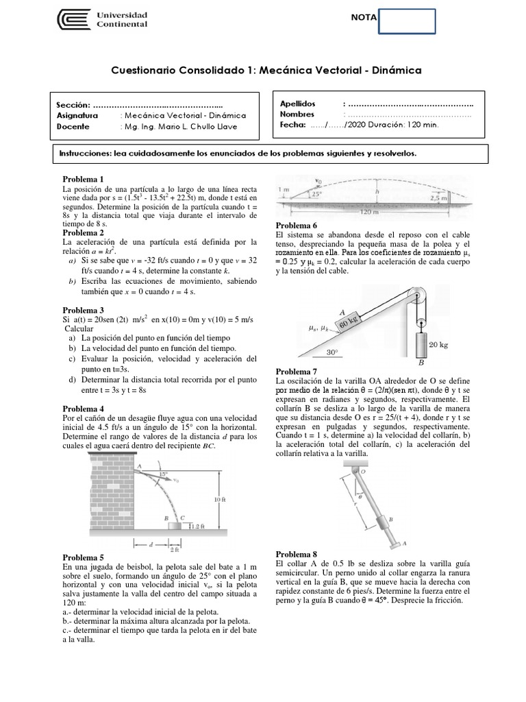 Prueba - de - Desarrollo I - Mecanica - Vectorial - Dinamica PDF | PDF | Velocidad | Fricción