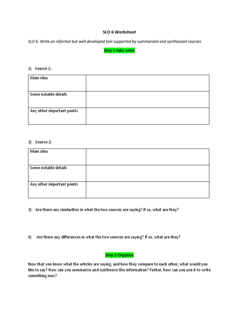 SLO 6 Worksheet