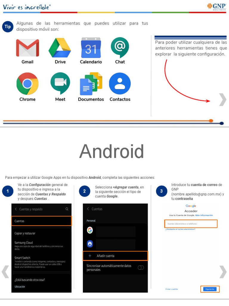 Configura Google Apps en Android GNP | PDF | Android (sistema operativo) | Comunicación por ...