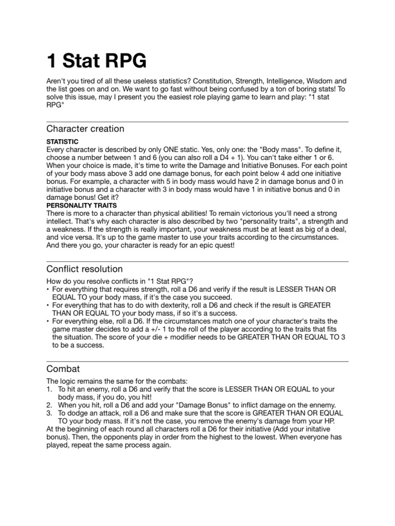 One Stat RPG EN PDF | PDF | Tabletop Games | Gaming