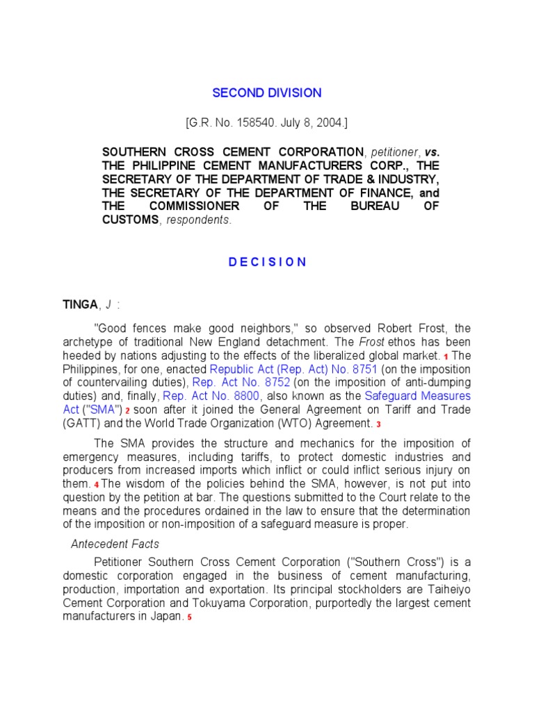 Southern Cross Cement Corp. v. Cement Manufacturers Association of The ...