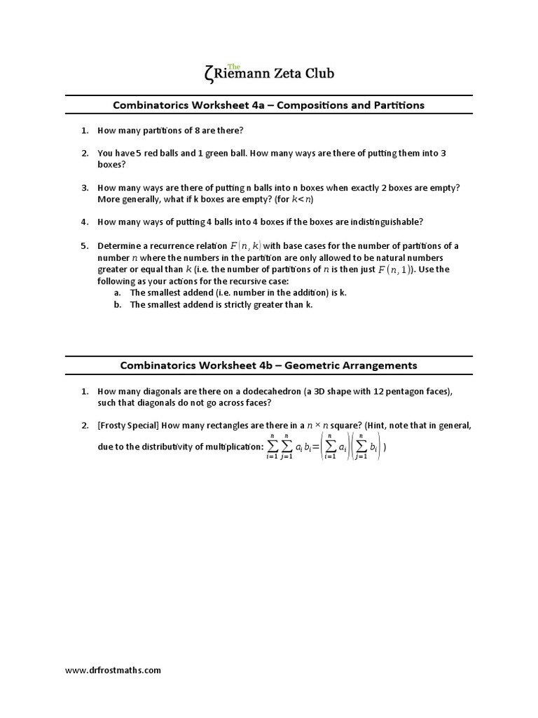 RZC Combinatorics Worksheet4 | PDF
