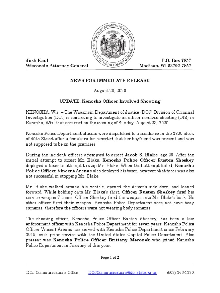 Wisconsin DOJ Release | PDF | Director Of Central Intelligence | Prosecutor