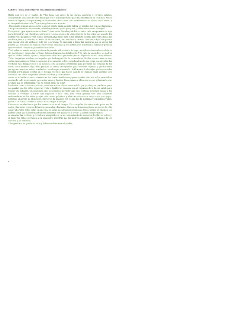 Cuento de Las Verduras y Frutas | PDF | Vegetales | Alimentos