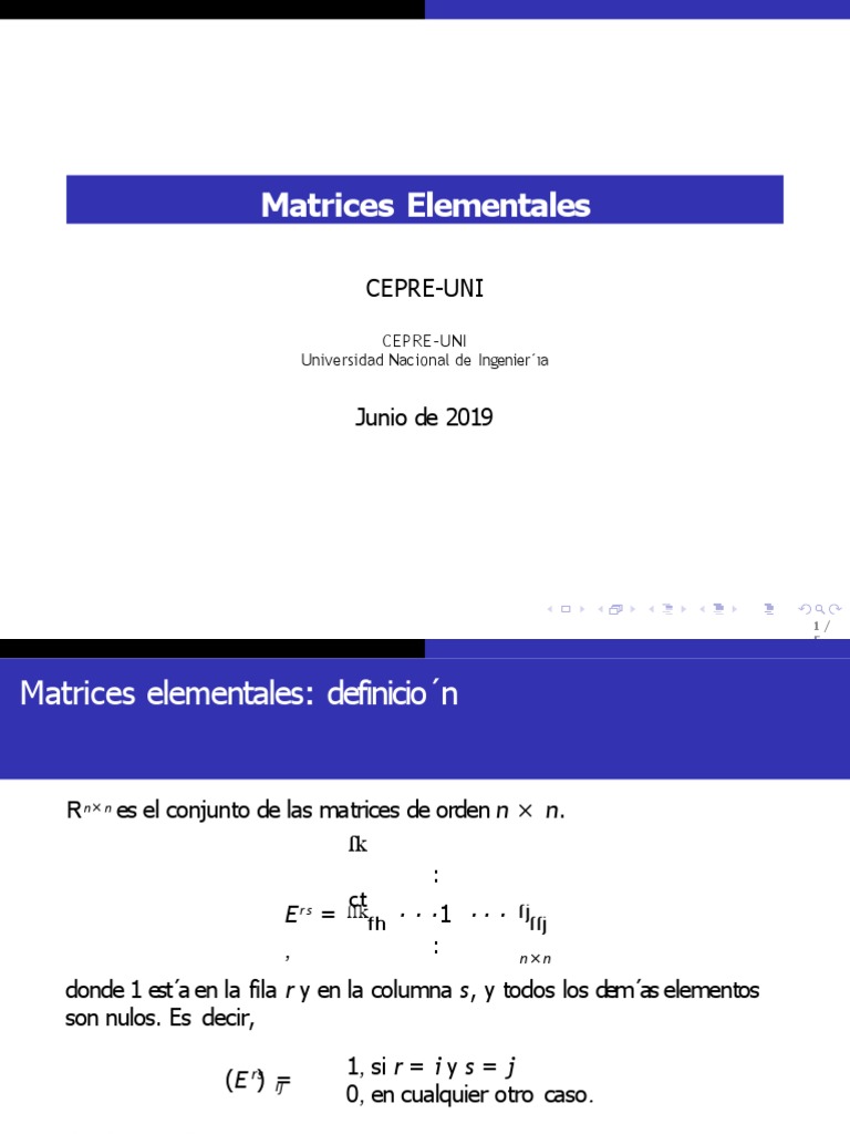 Clase 14.3 MATRICES ELEMENTALES | PDF | Matriz (Matemáticas) | Álgebra