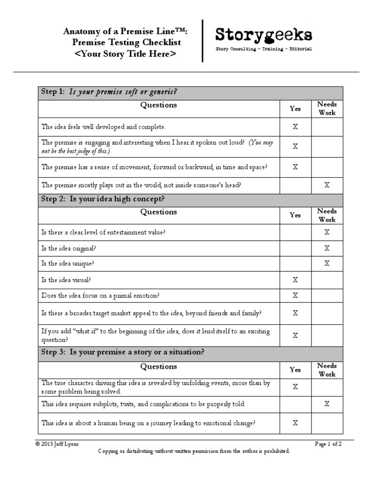 Anatomy of A Premise Line™: Premise Testing Checklist | PDF ...