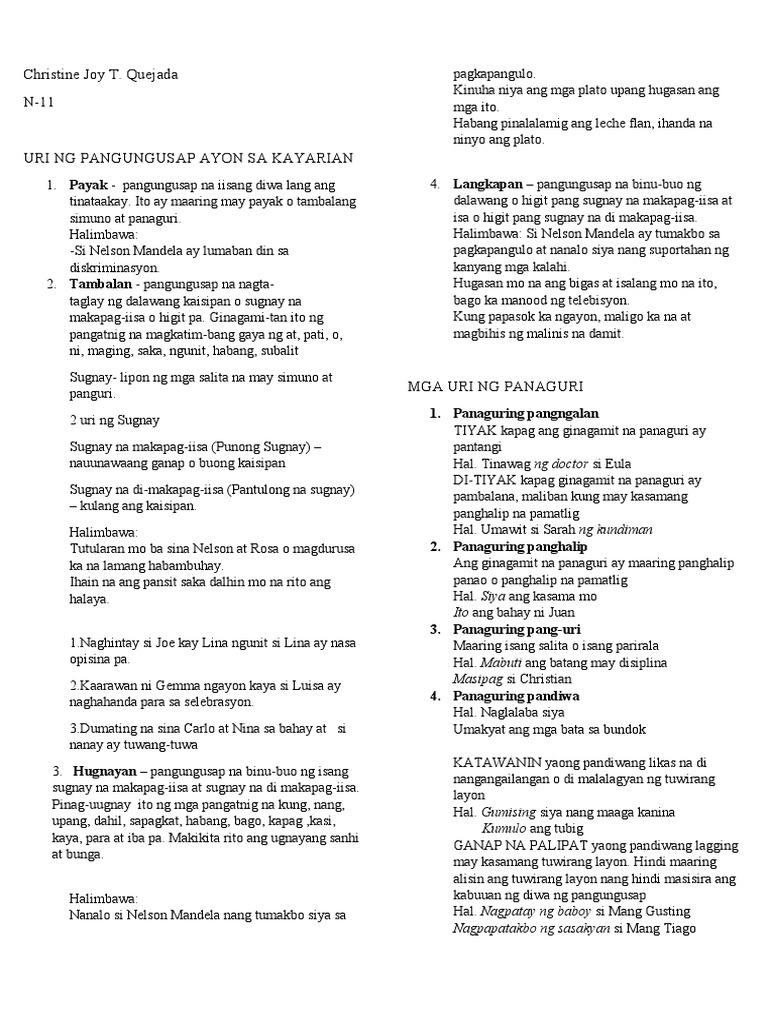 Mga Uri NG Panaguri | PDF