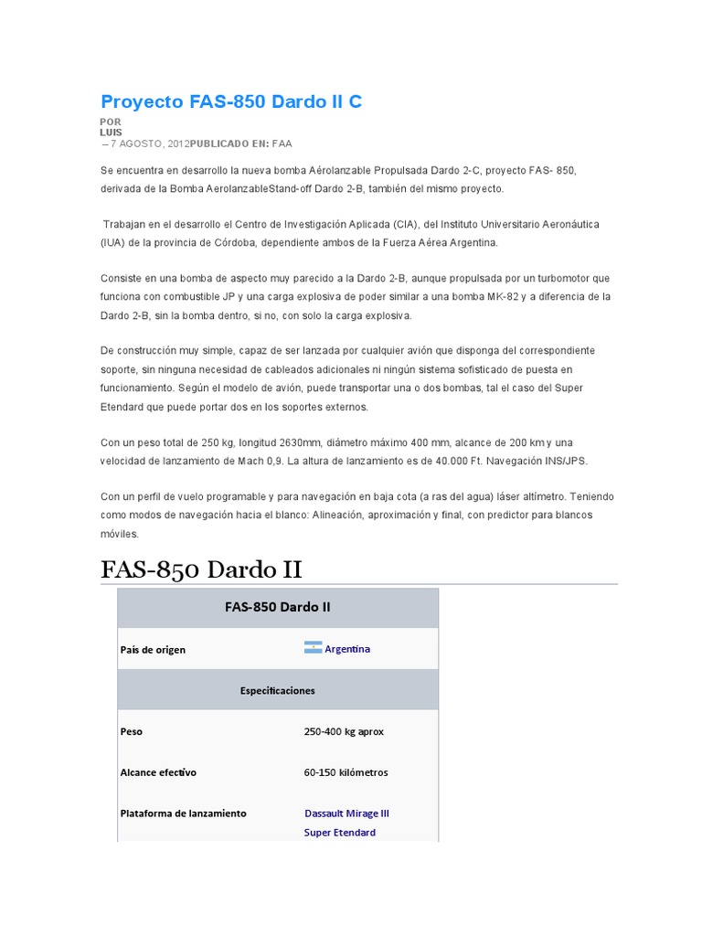 Desarrollo de la bomba aérea inteligente Dardo II-C: una bomba lanzable ...