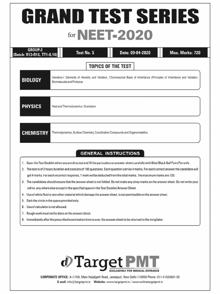 NEET Test Series 4 | PDF
