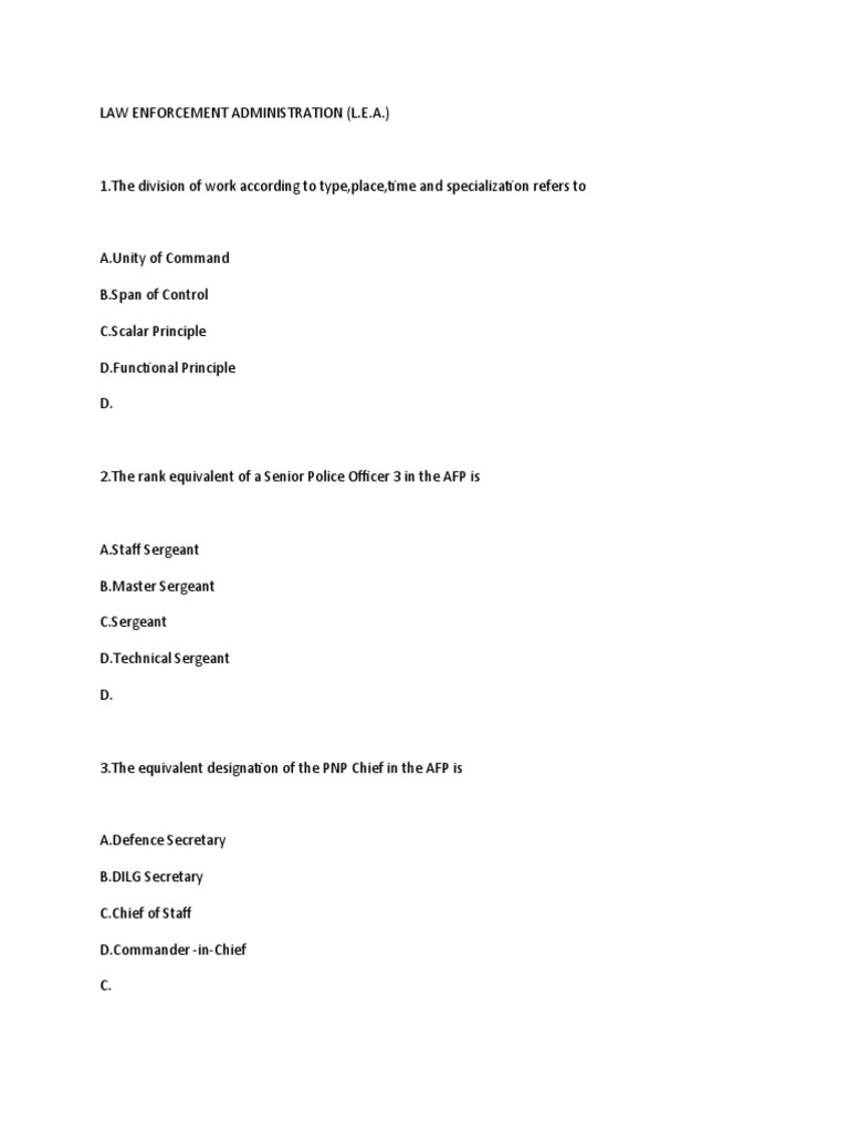 PNP Management Principles and Ranks | PDF | Inspector | Sergeant