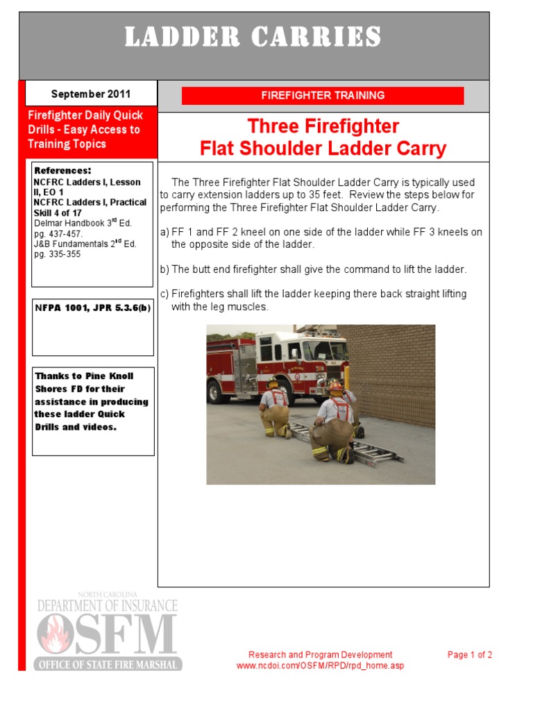 Ladder Carries: Three Firefighter Flat Shoulder Ladder Carry | PDF