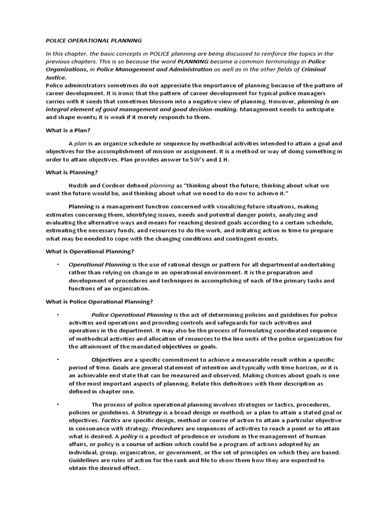 POLICE STRATEGIC PLANNING | PDF | Strategic Planning | Goal