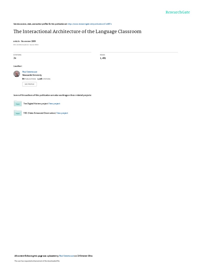 The Interactional Architecture of The Language Classroom: November 2009 | PDF | Second Language ...