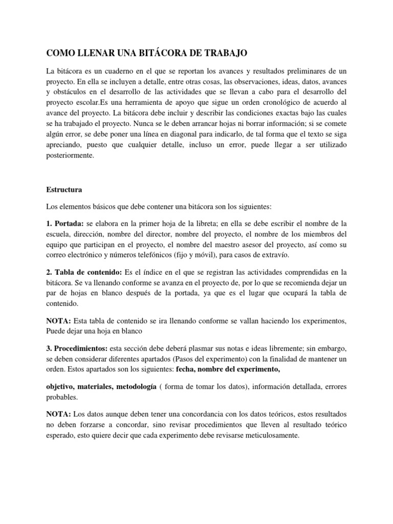 Como Llenar Una Bitácora de Trabajo | PDF